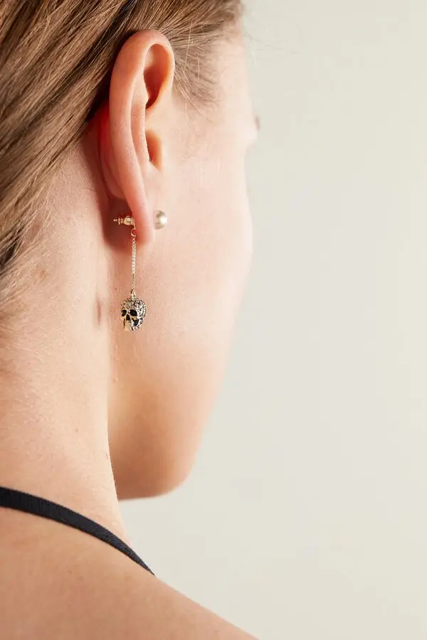 Alexander McQueen Tone Swarovski Crystal And Faux Pearl Skull Earrings - Gold