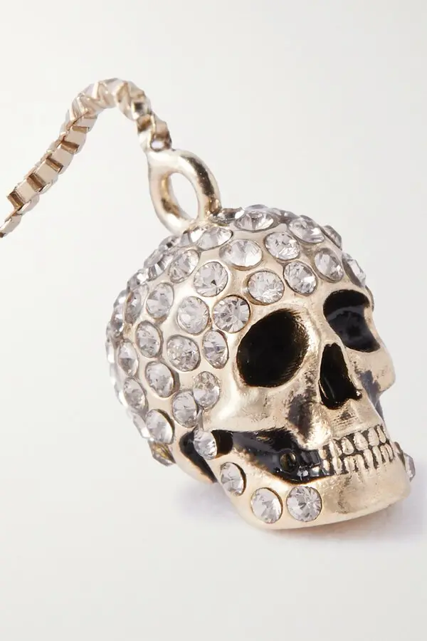 Alexander McQueen Tone Swarovski Crystal And Faux Pearl Skull Earrings - Gold
