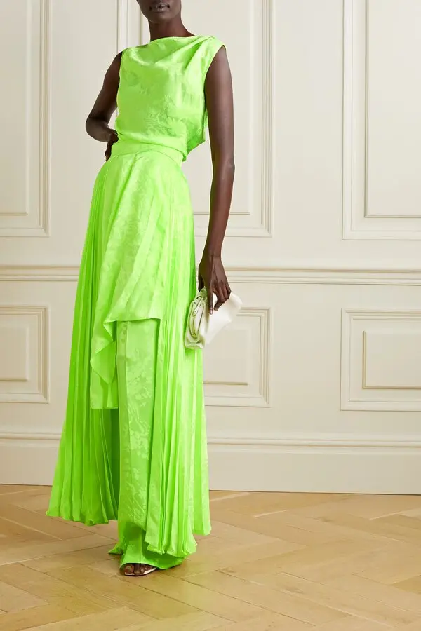 Christopher John Rogers Asymmetric Pleated Viscose Skirt