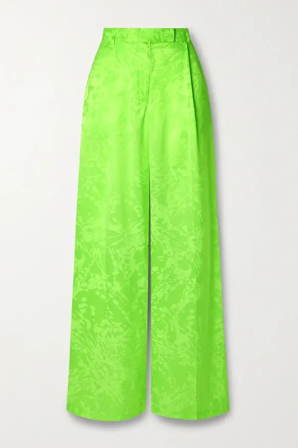Christopher John Rogers Pleated Jacquard Wide-leg Pants - Green