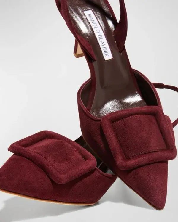Manolo Blahnik Maysli Suede Pumps - Red