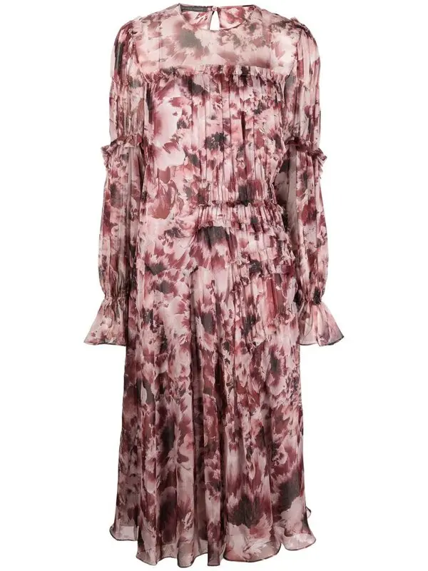 Alberta Ferretti Floral Print Silk Dress - Pink