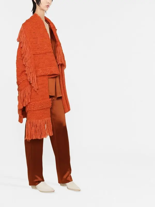 Stella McCartney Asymmetric Fringed Cardigan-coat - Orange