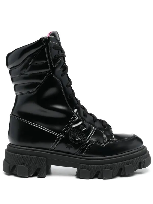 CHIARA FERRAGNI Logo-embroidered Combat Boots