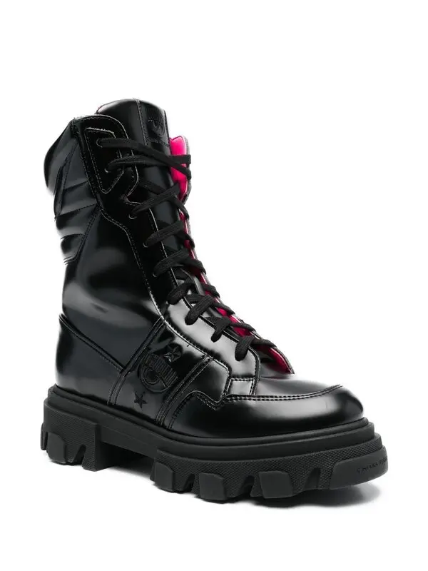 CHIARA FERRAGNI Logo-embroidered Combat Boots
