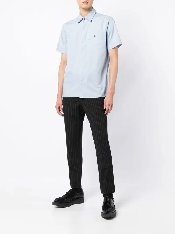 VIVIENNE WESTWOOD Embroidered Orb Short Sleeve Shirt - Blue