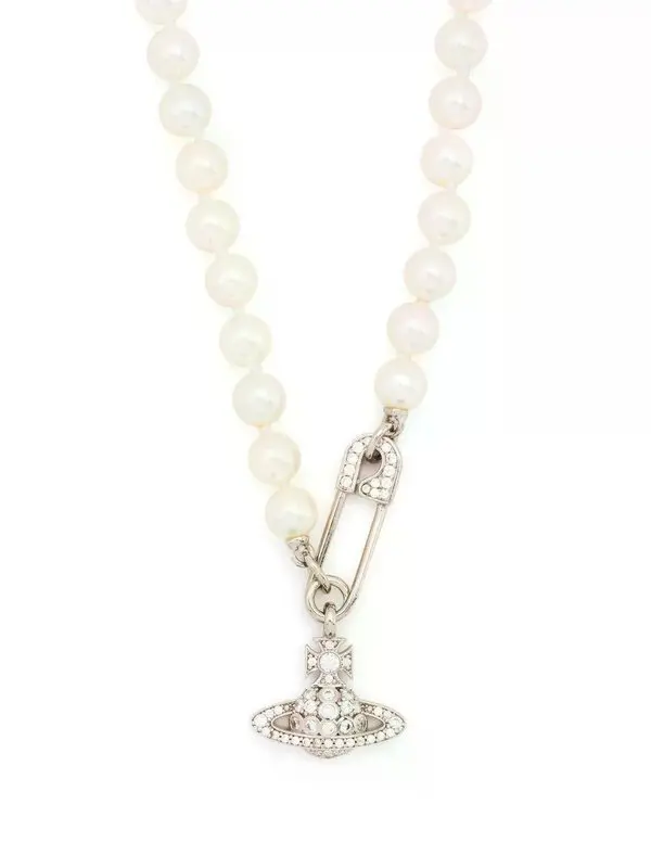 VIVIENNE WESTWOOD Orb Safety-pin Pearl Necklace - Silver