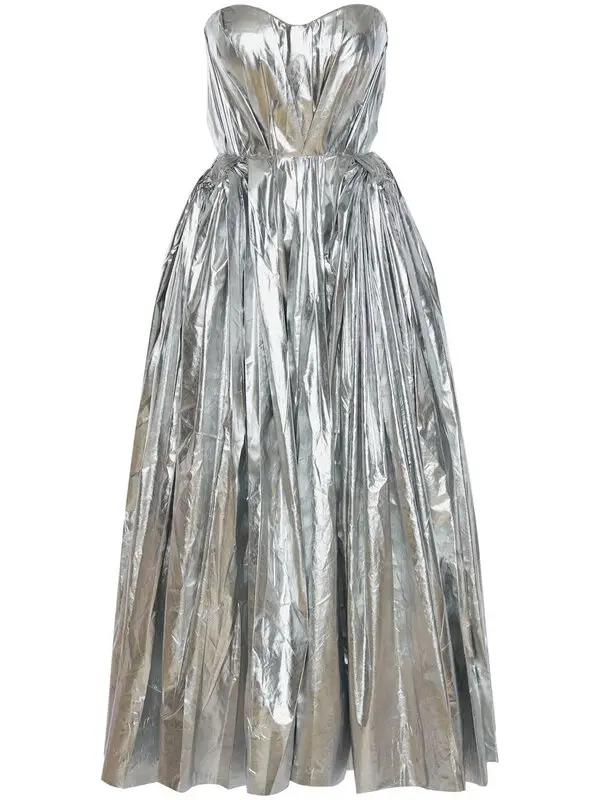 Alexander McQueen Metallic Strapless Bustier Midi Dress