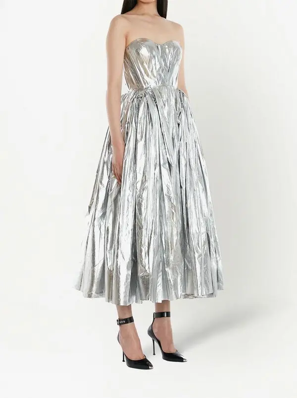 Alexander McQueen Metallic Strapless Bustier Midi Dress