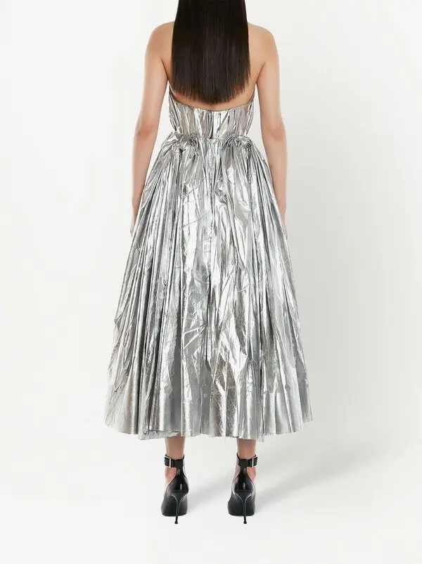 Alexander McQueen Metallic Strapless Bustier Midi Dress