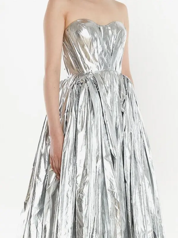 Alexander McQueen Metallic Strapless Bustier Midi Dress