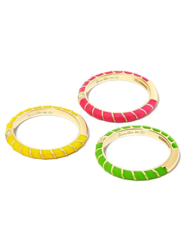 Yvonne Léon Set Of Three Diamond And Enamel Rings