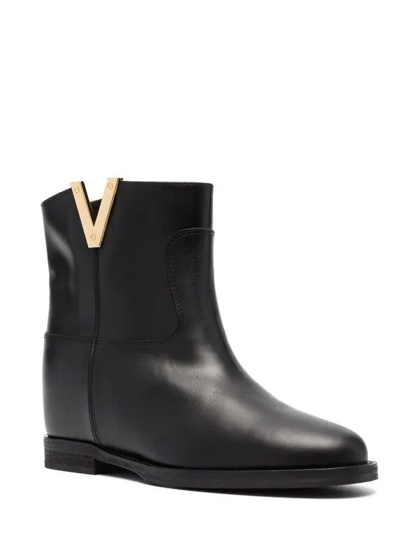 VIA ROMA 15 Calf Leather Logo Plaque Inner-wedge-heel Ankle Boots
