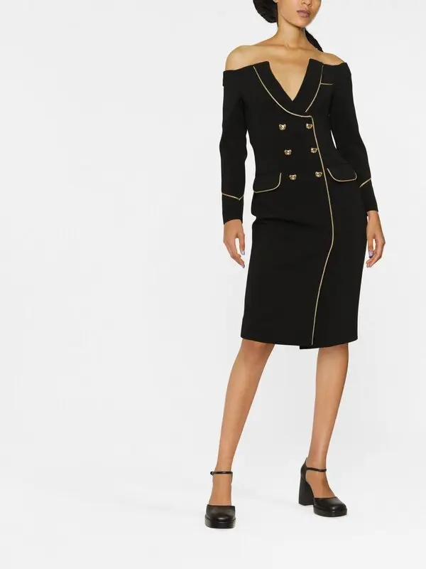Moschino Teddy Bear-buttoned Off-shoulder Dress