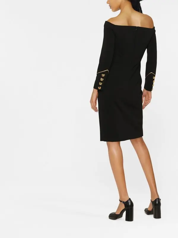 Moschino Teddy Bear-buttoned Off-shoulder Dress