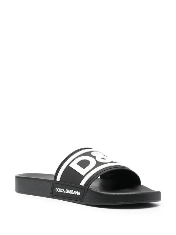 Dolce & Gabbana Logo Print Beach Slides - Black