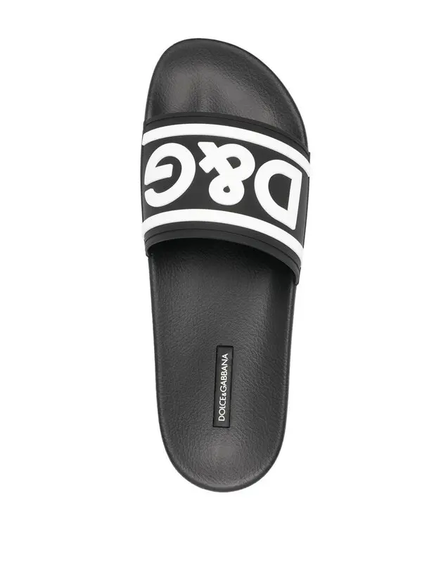 Dolce & Gabbana Logo Print Beach Slides - Black