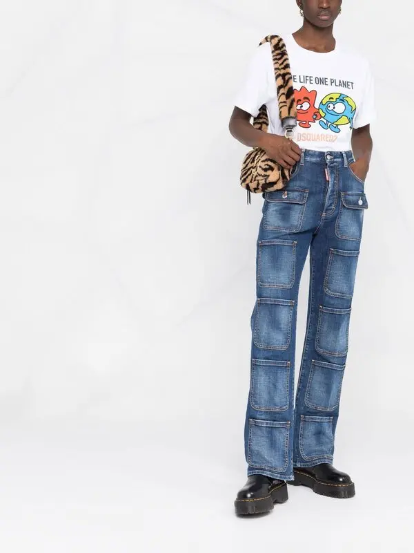 Dsquared2 Multi-pocket High-waisted Wide Leg Jeans