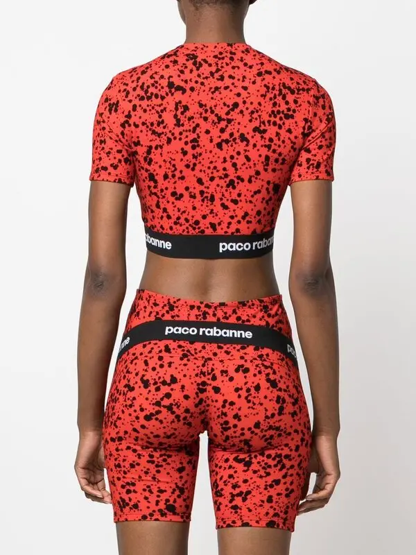 Rabanne Paint-splatter Print Cropped Top - Red