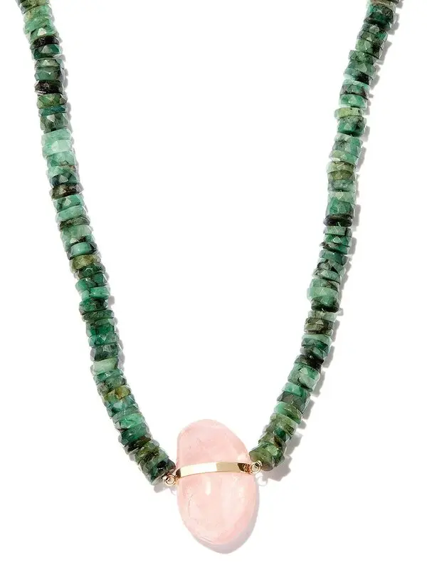 Jia Jia 14kt Yellow Emerald And Rose Quartz Beaded Necklace - Gold