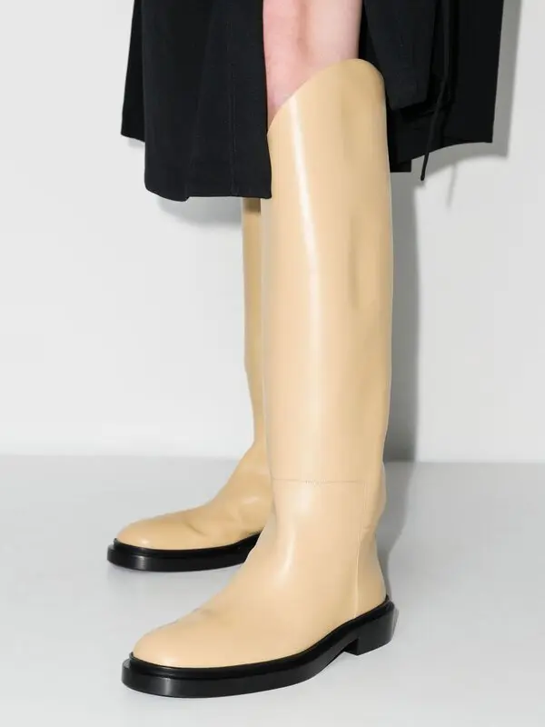 Jil Sander Knee-Length Leather Boots In Neutrals - 61% Off