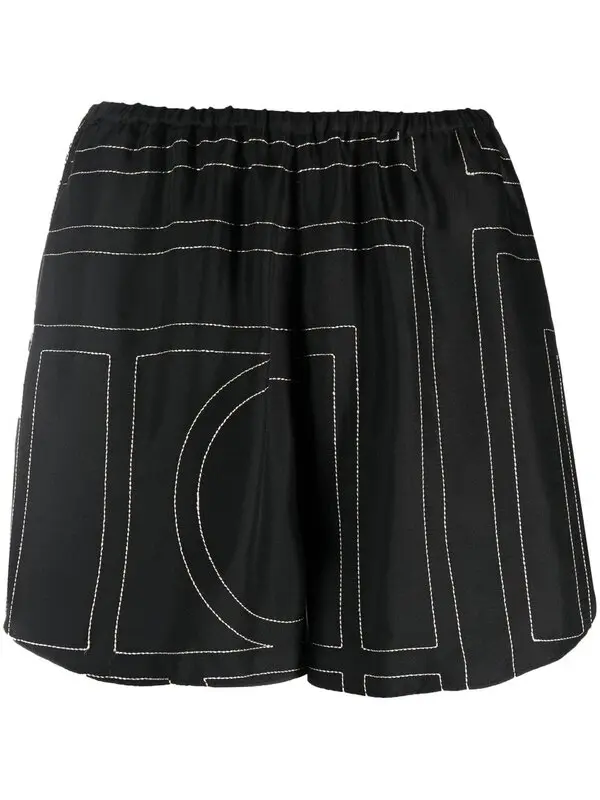 TOTEME Geometric-print Silk Shorts - Black