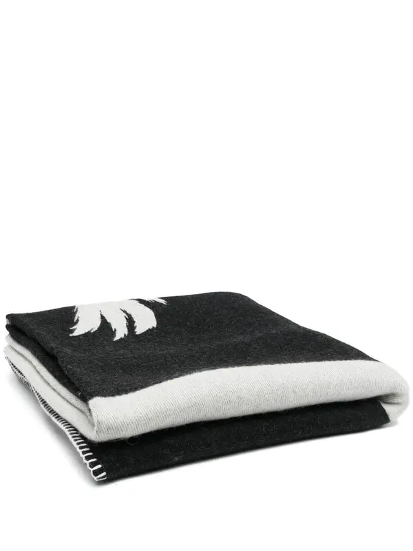 Palm Angels Checkerboard-jacquard Palm Tree Blanket - Black