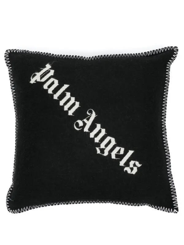 Palm Angels Logo-print Checked Cushion - Black