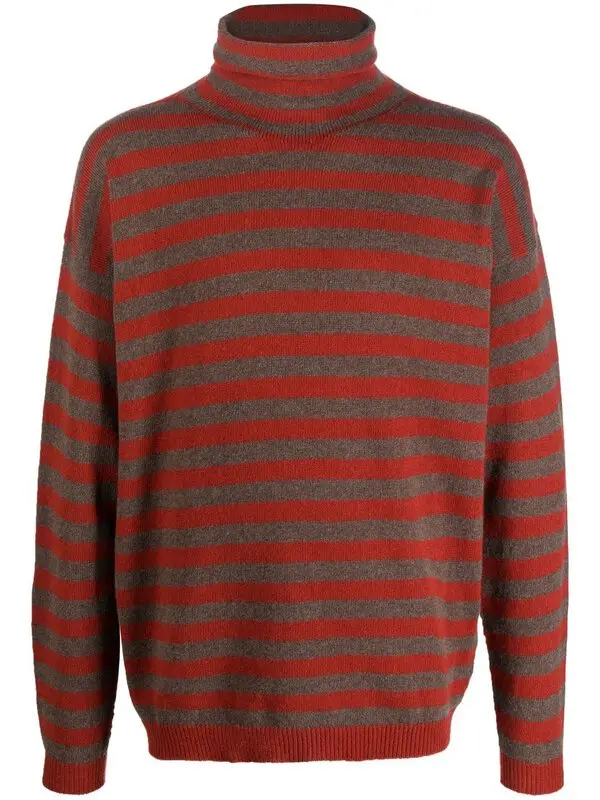 LARDINI Striped Roll Neck Sweater - Red