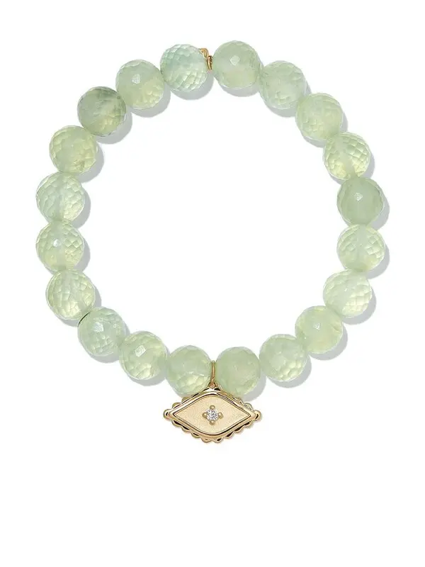 SYDNEY EVAN 14kt Yellow Prehnite Evil Eye Diamond Charm Beaded Bracelet - Gold