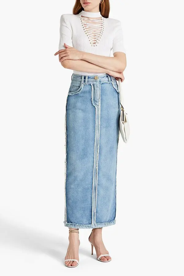 Balmain Ribbed-knit Lace-up Top
