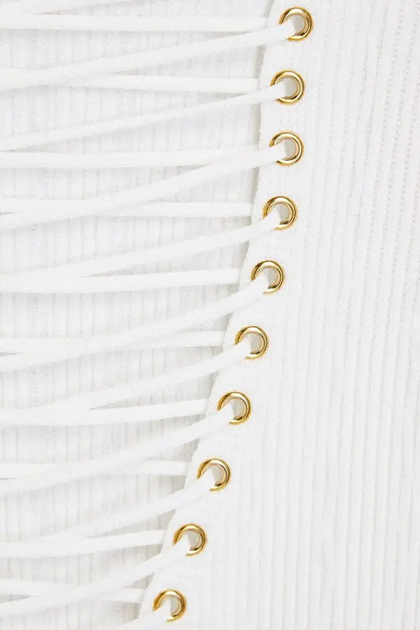 Balmain Ribbed-knit Lace-up Top
