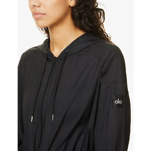 Alo Yoga Cloud Nine Drawstring-Hood Shell Jacket - Black