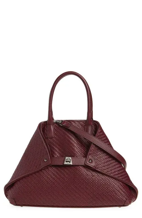 Akris Ai Small Plaid Braided Leather Tote - Cherry