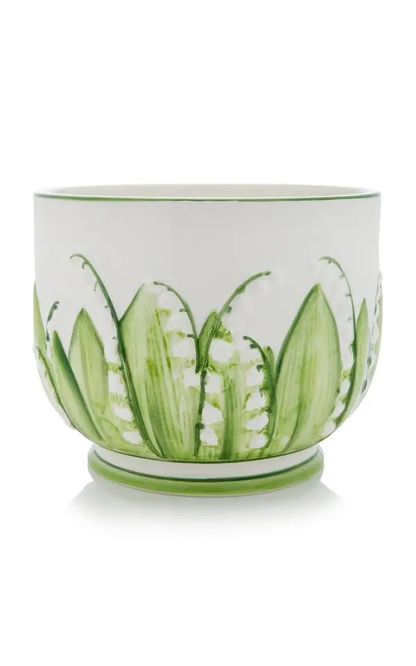 MODA DOMUS Lily Of The Valley Large Ceramic Cachepot - Green