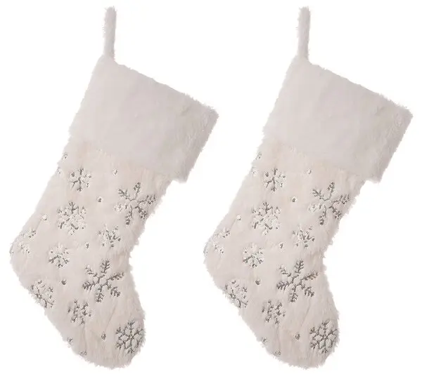 GLITZHOME Set Of 2 21'l Plush Snowflake Christm As Stockings - One-color