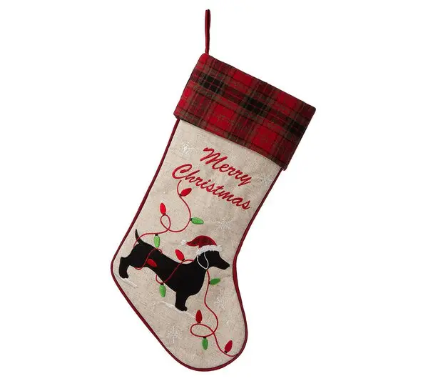 GLITZHOME Dachshund Dog Christmas Stocking