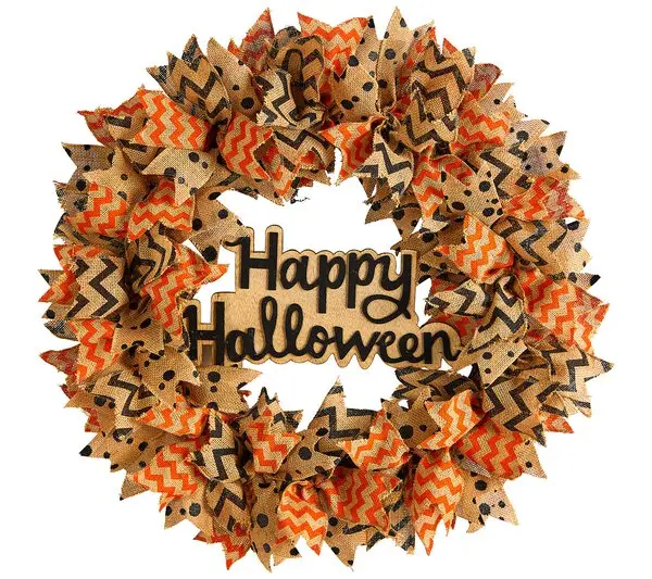 NEARLY NATURAL 30' Halloween Burlap Ribbon Wrea Th - One-color