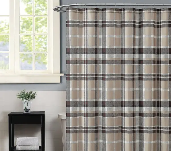 TRULY SOFT Paulette Plaid Taupe 72' Square Show Er Curtain - One-color