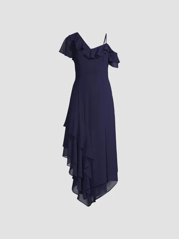Shani Asymmetric Ruffle Midi-dress