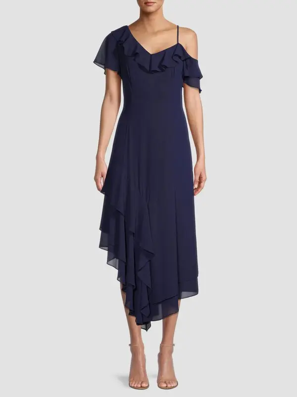 Shani Asymmetric Ruffle Midi-dress