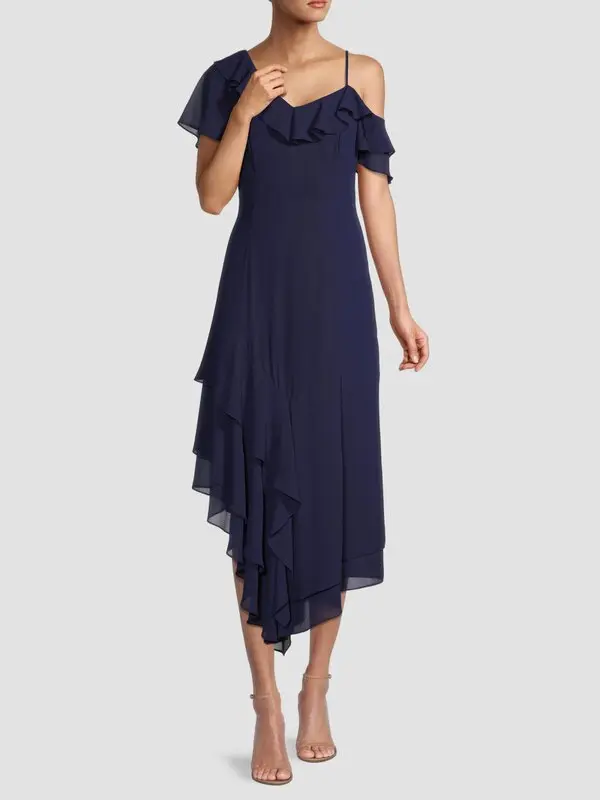 Shani Asymmetric Ruffle Midi-dress