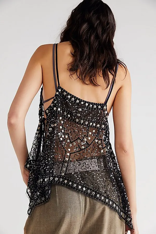 Free People Sequin Embellished Tank Top - Black