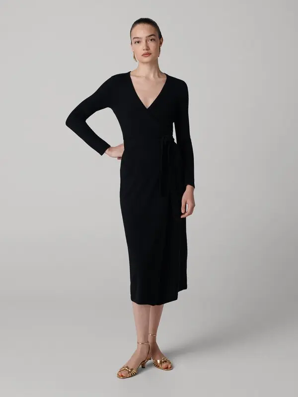 Diane Von Furstenberg Astrid Long Sleeve Wool & Cashmere Wrap Sweater Dress  - Black - 25% Off | Editorialist
