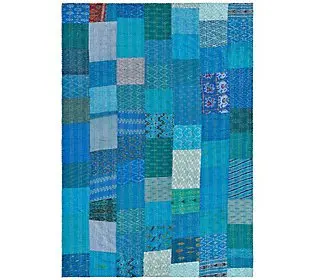 OX BAY TRADING CO. Ox Bay Hand Block Blue Kantha Throw Blanket - One-color