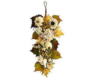 NEARLY NATURAL 33' Fall Sunflower & White Pumpk In Teardrop - One-color