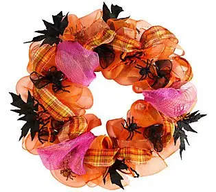 NEARLY NATURAL 26' Halloween Spider Mesh Wreath - One-color