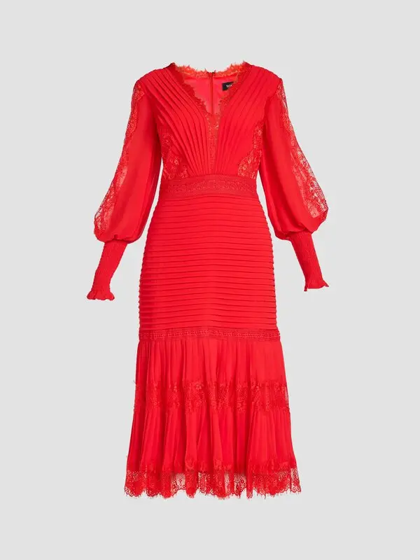 Tadashi Shoji Lace Balloon-sleeve Midi-dress - Cherry
