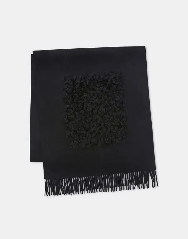 Lafayette 148 New York Cashmere Shawl With Shearling Trim Pockets - Black