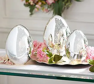 VALERIE PARR HILL Set Of 3 Illuminated Mercury Glass Eggs Valerie - One-color